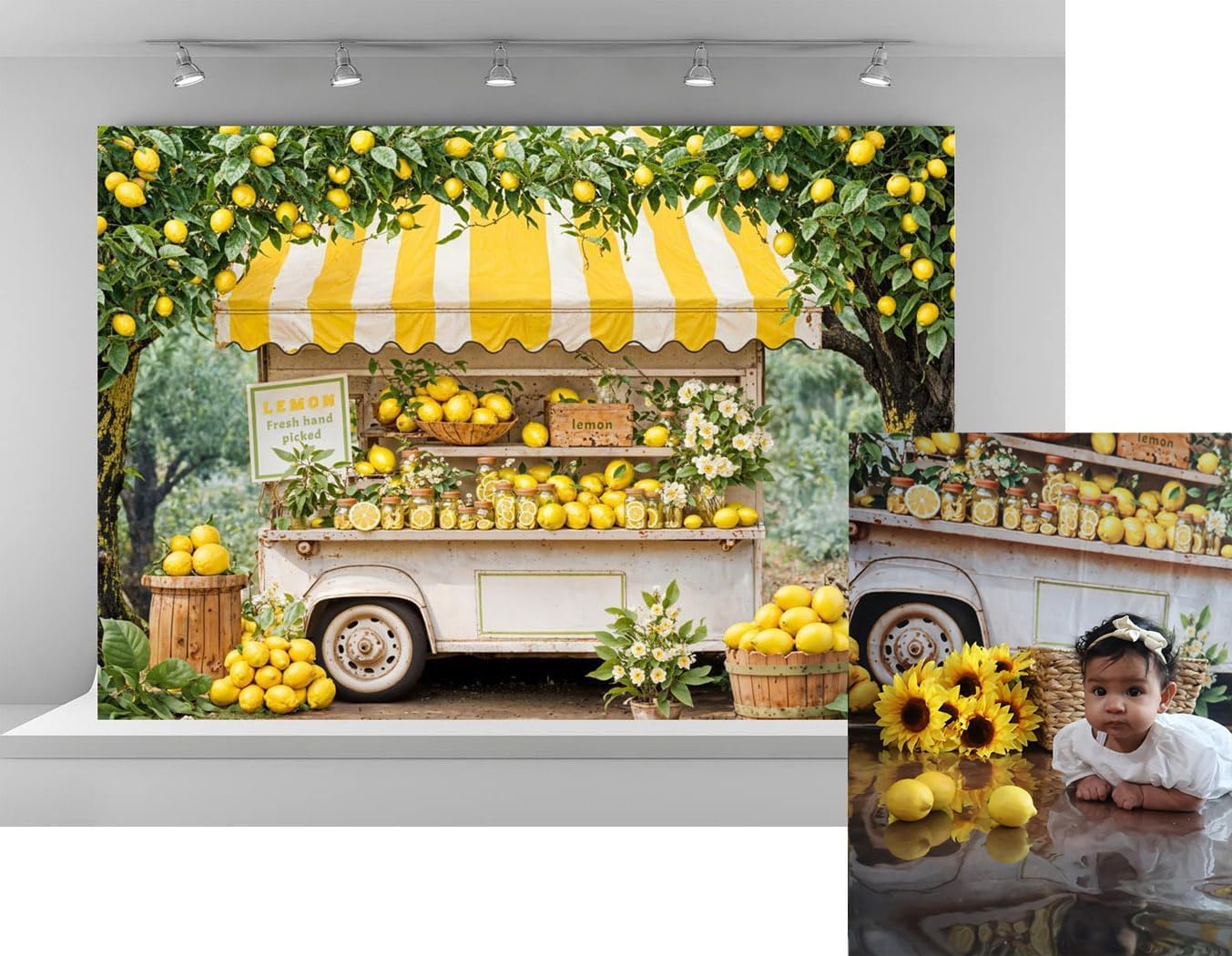Amazon.com : DORCEV 5x3ft Yellow Lemon Theme Backdrop Cool Summer Girl ...
