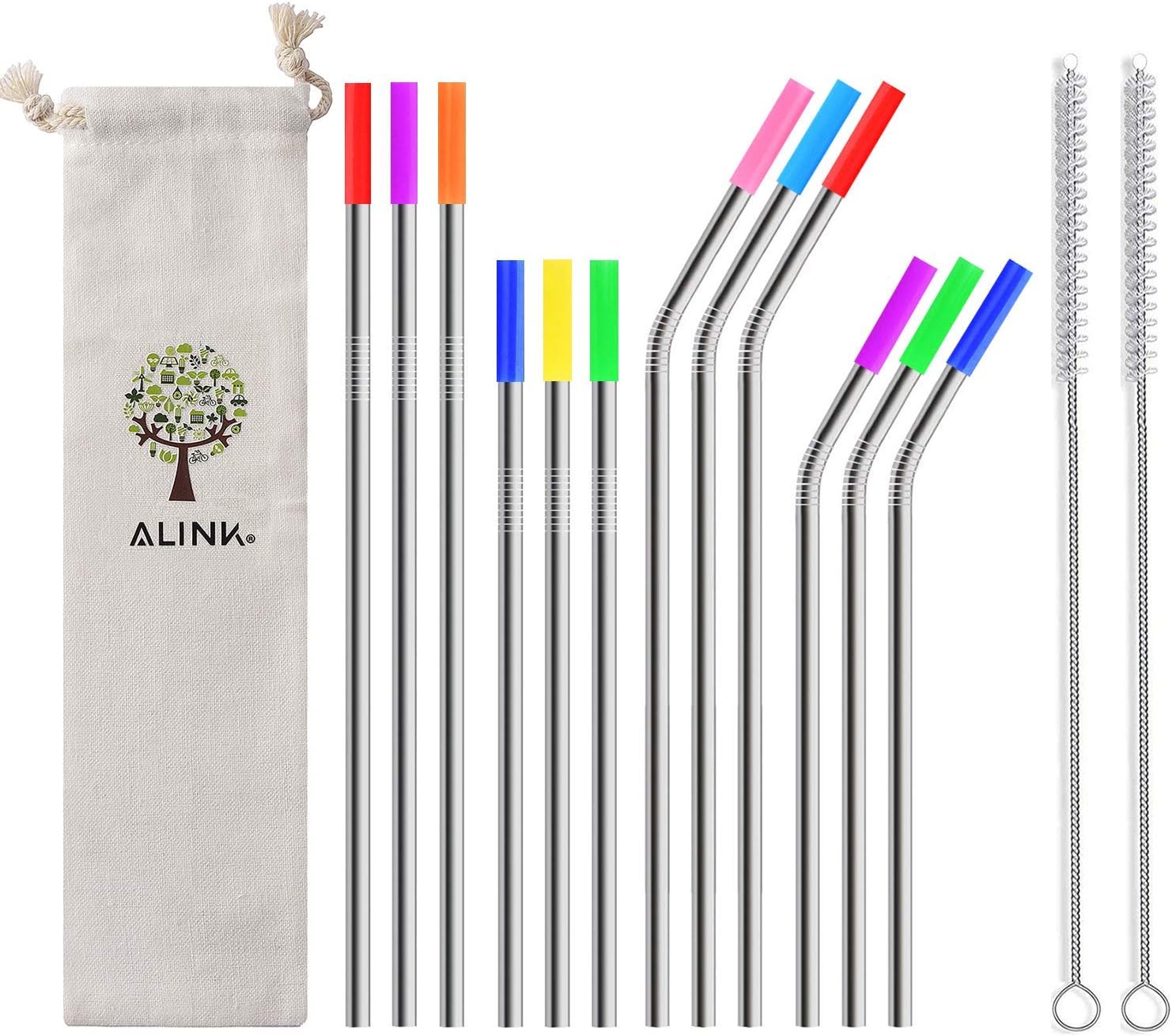 Amazon.com: ALINK 12-Pack Stainless Steel Metal Straws with Silicone ...