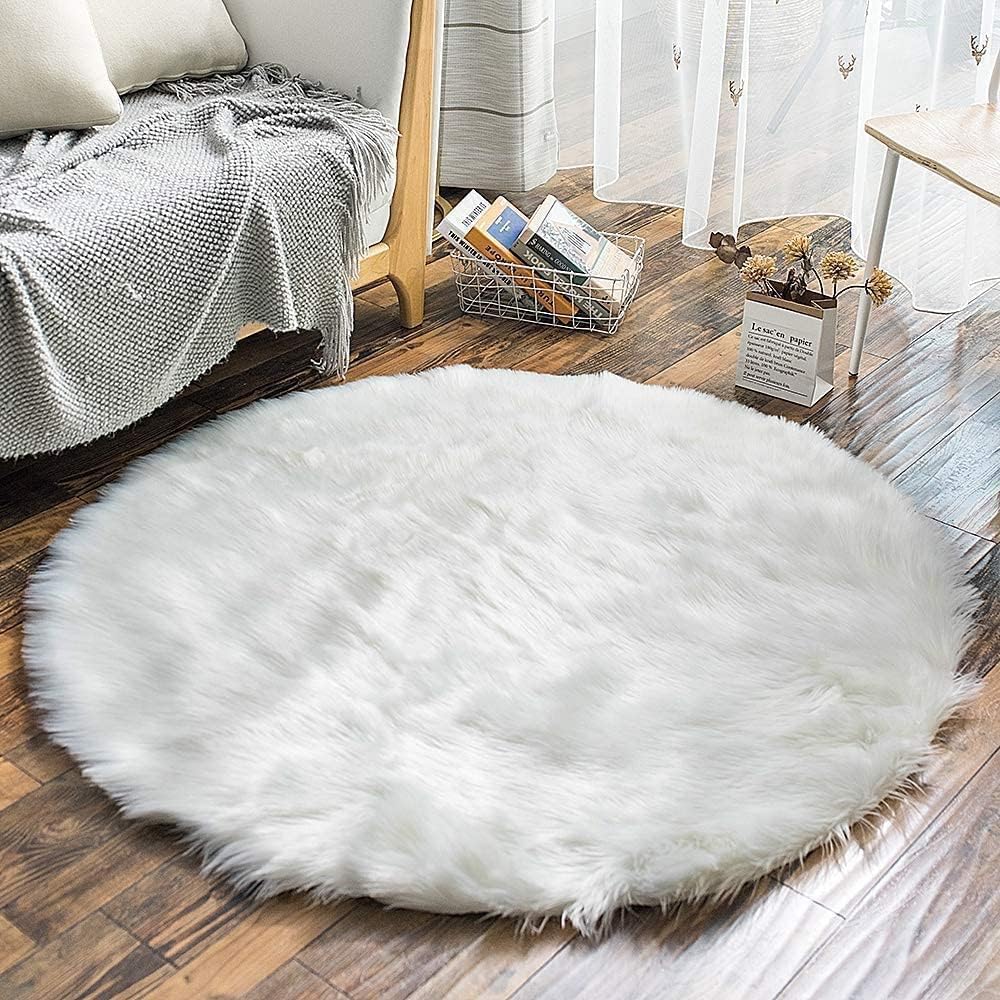 Buy CottonFry Faux Sheepskin Fur Area Rugs Round Fur Throw Rug Floor ...