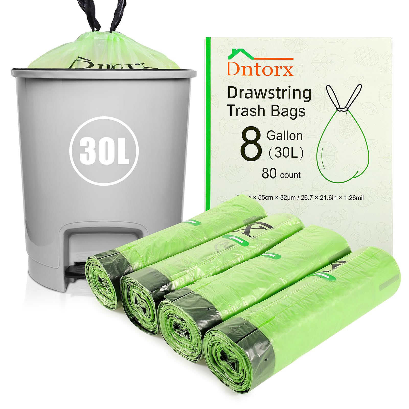 Amazon.com: 8 Gallon Trash Bags Drawstring, 80 Count Garbage Bags 8 ...