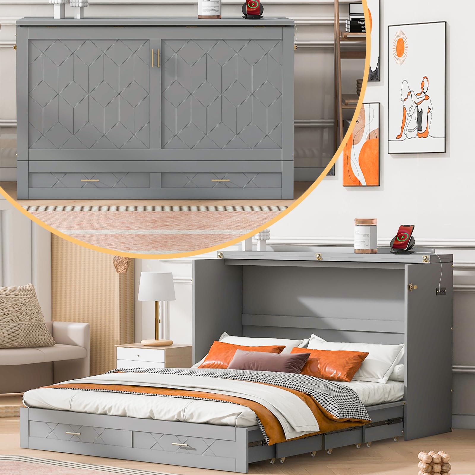 Amazon.com: Queen Murphy Bed Cabinet Bed, Queen Murphy Cabinet Bed with ...