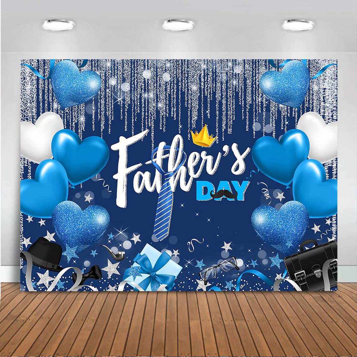 Amazon.com : Mocsicka Happy Father's Day Backdrop Blue and Silver ...