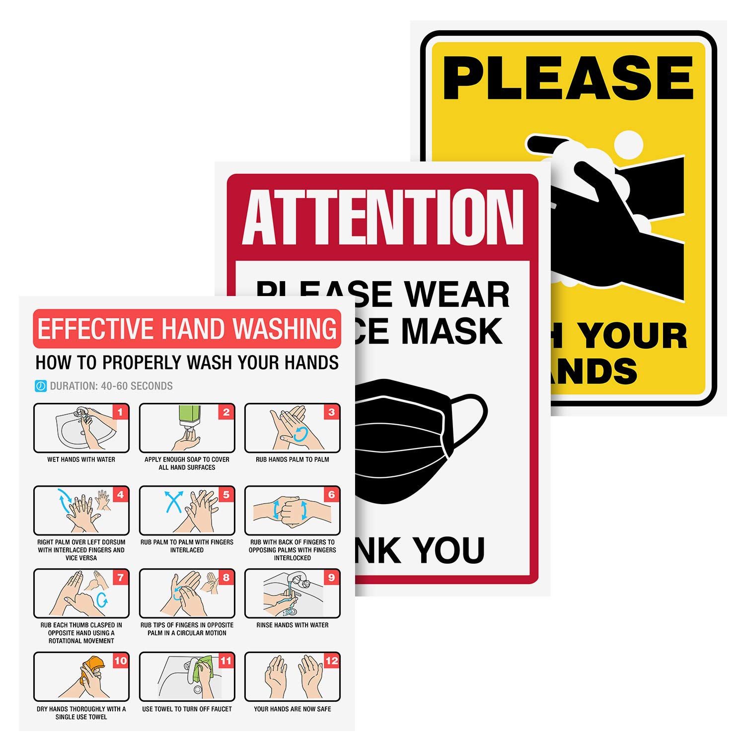 Buy Hand Washing Hygiene Instructions Signs Set, 1 Please Wash Sign, 1 ...