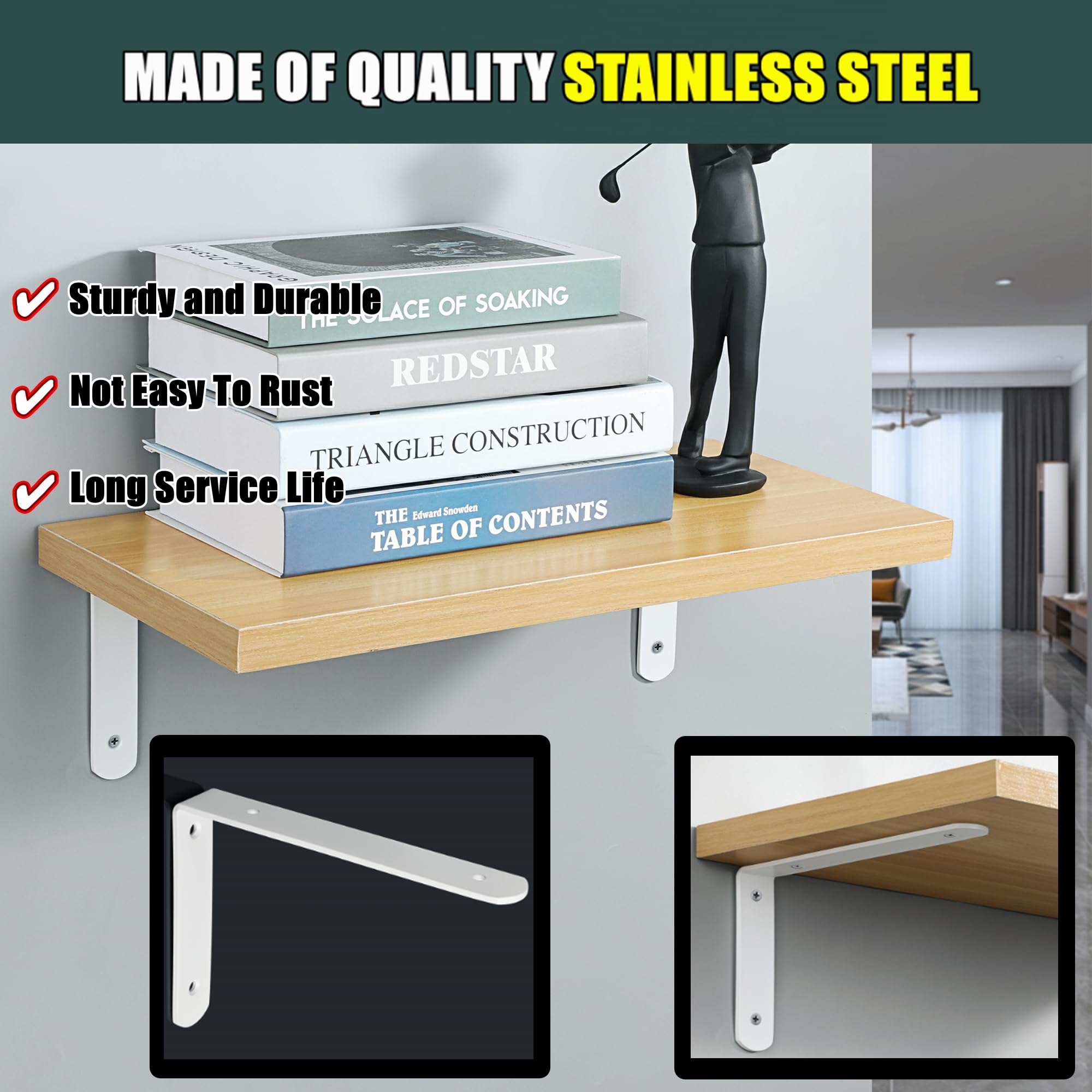 Snapklik.com : Alise Floating Shelf Brackets,White Bracket For Shelves ...