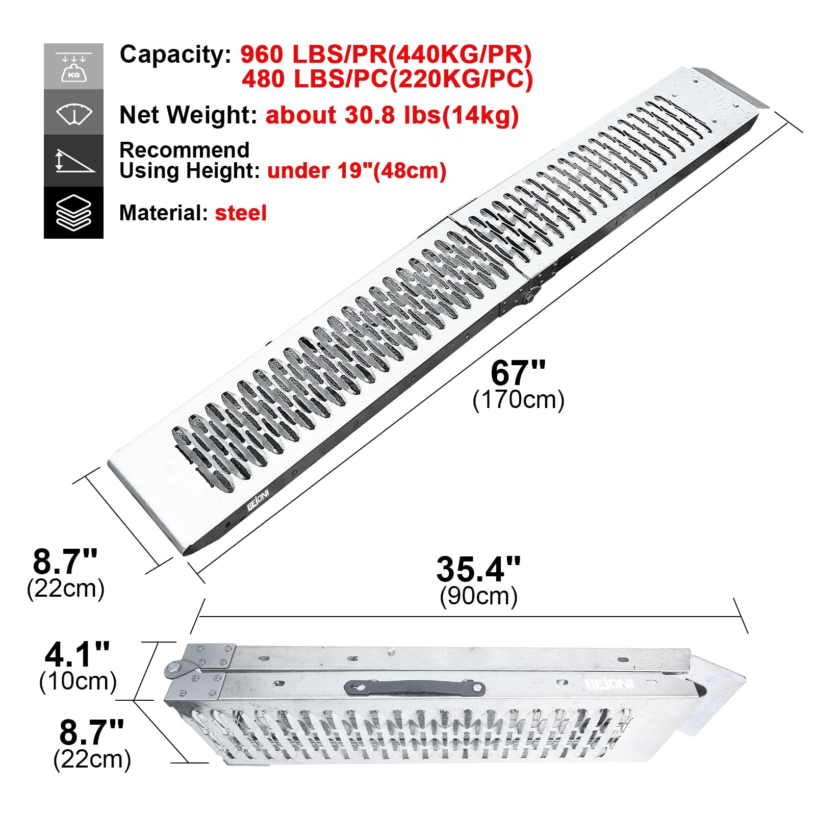 Snapklik.com : BEJONI 67 X 8.7 Folding Heavy Duty Steel Loading Ramps ...