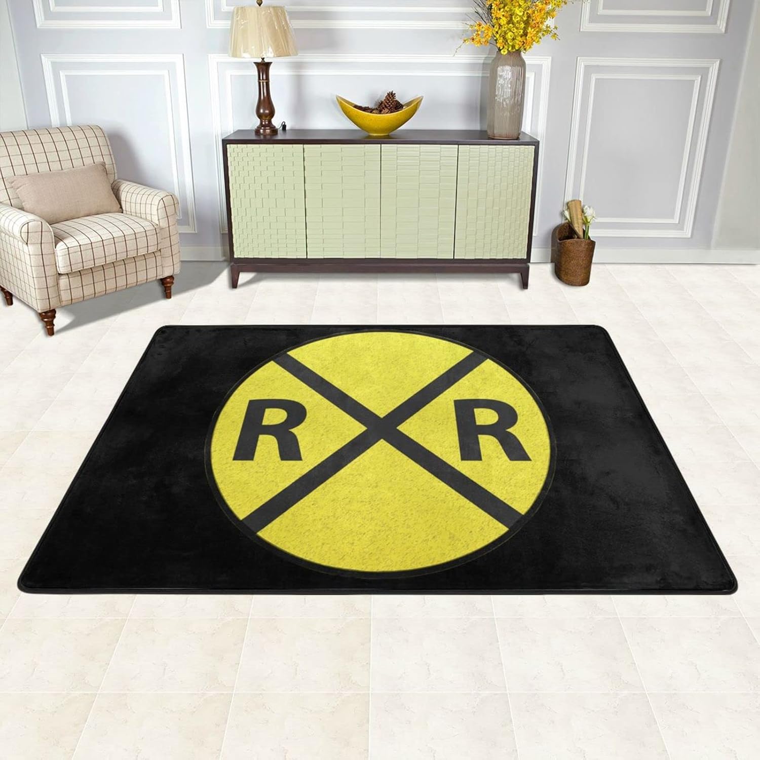 Amazon.com: Railroad Crossing Sign Area Rug Large Size Family Living ...