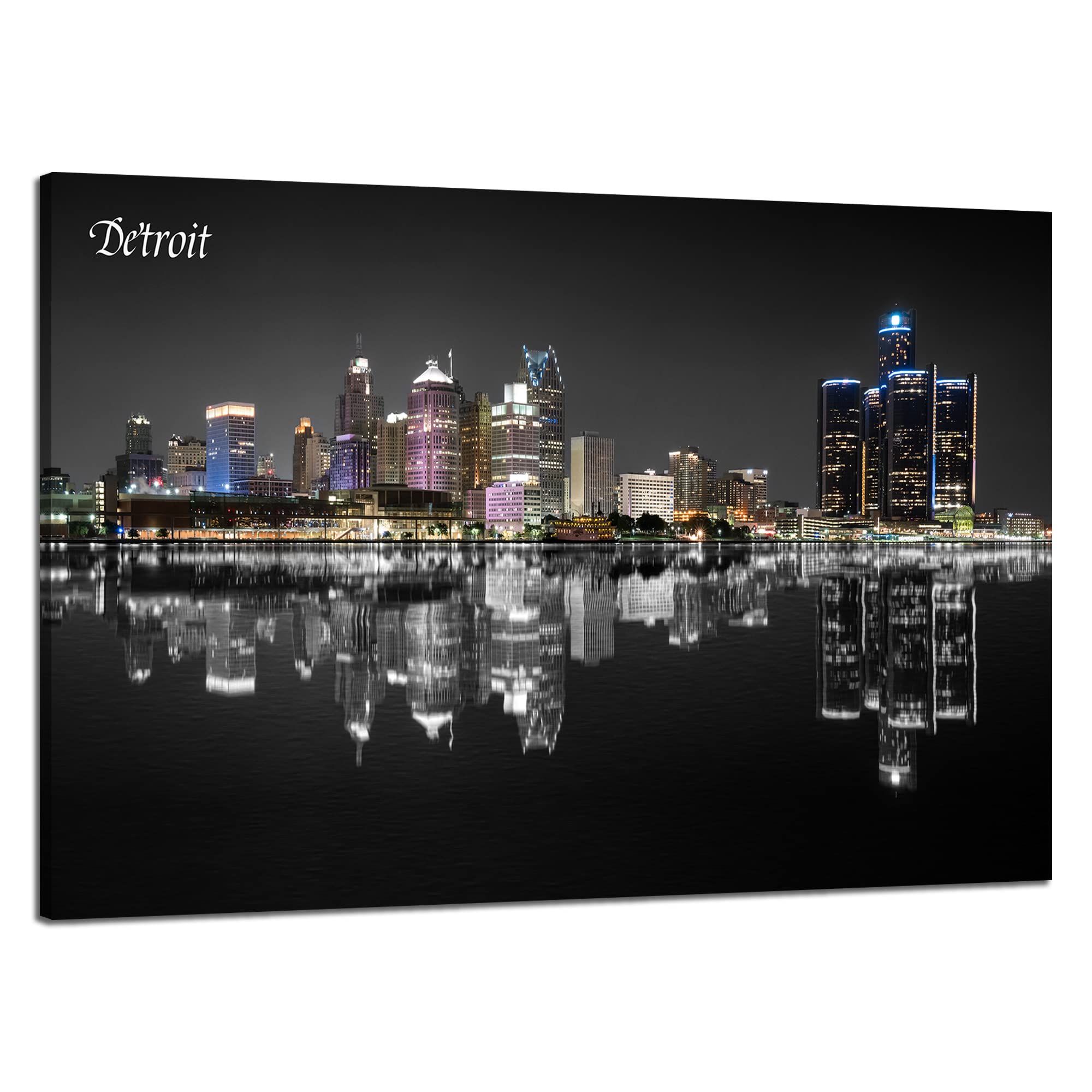 Amazon.com: Detroit Canvas Wall Art Michigan Skyline Wall Decor ...