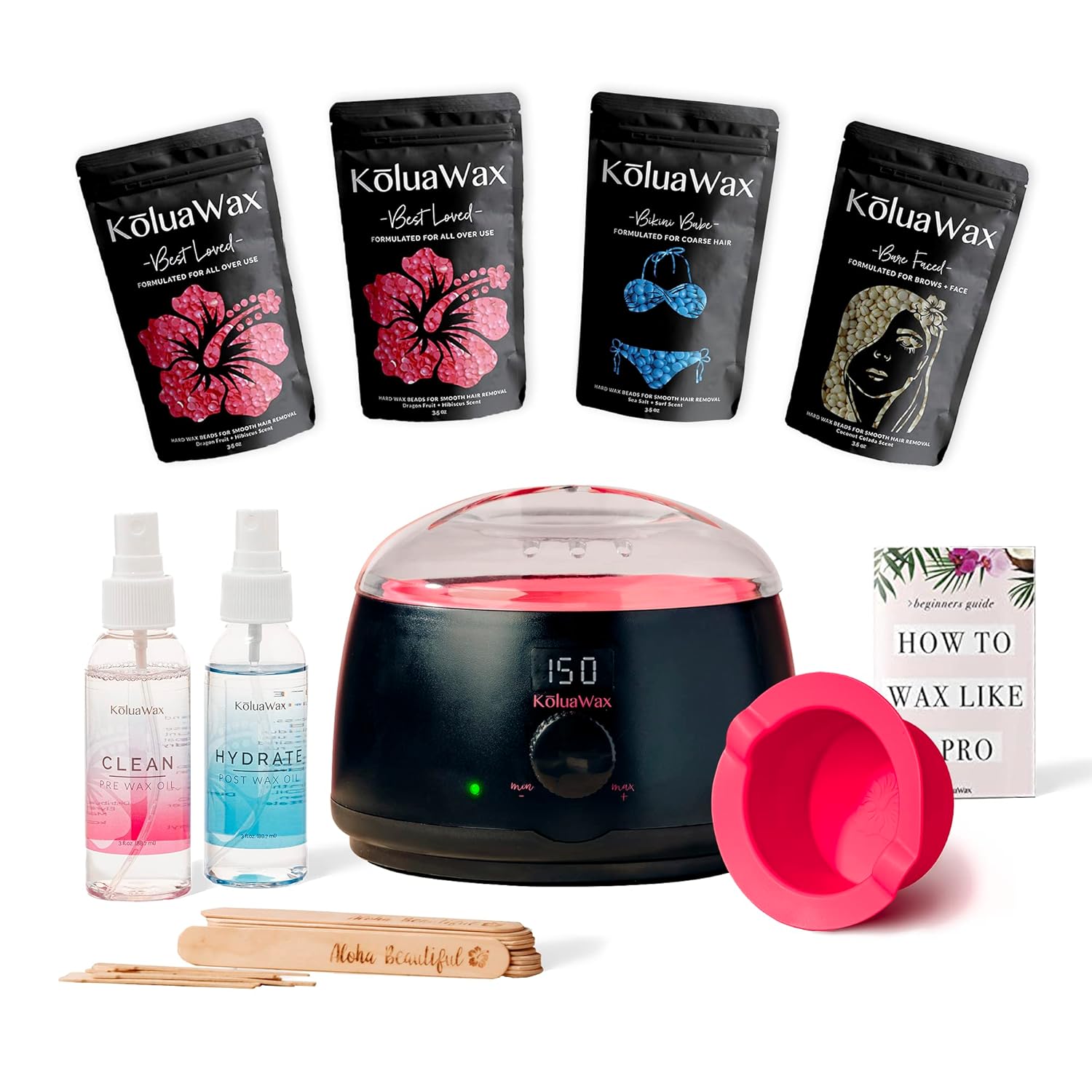 Amazon.com : KoluaWax Premium Waxing Kit | For Brows, Bikini, Legs, & More | Digital Warmer + 4 ...