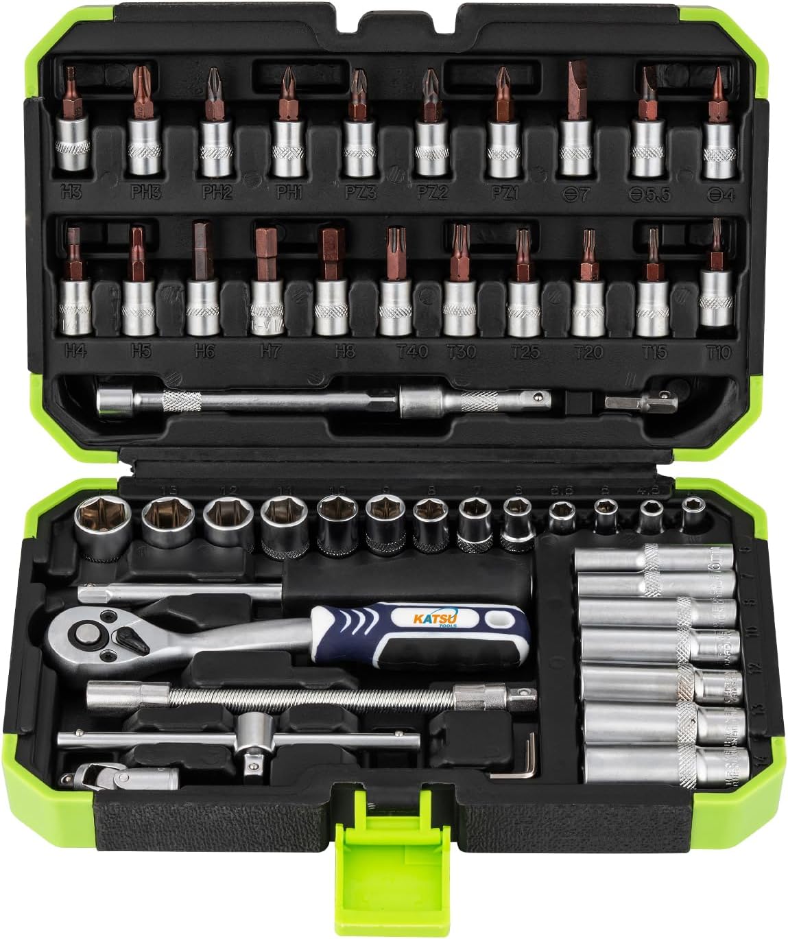 KATSU Tools 53-Piece 1/4" Drive Socket Set, 4-14mm Metric and Deep ...