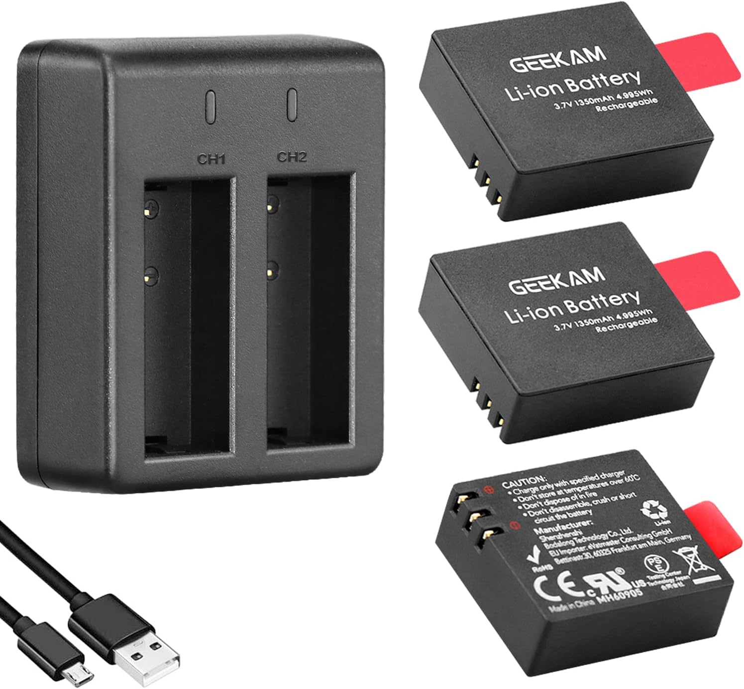 Amazon.com: AKASO 2 x 1050mAh Rechargeable Action Camera Battery with ...