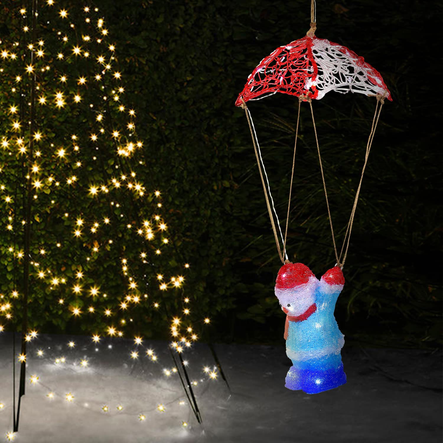 Taylor & Brown 60cm Hanging Acrylic Parachute Snowman with 24 LED ...