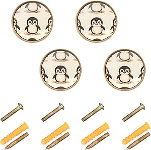 FLildon Cute Penguins Cabinet Knobs 4 Pack Drawer Pulls 1-1/4 Inch ...