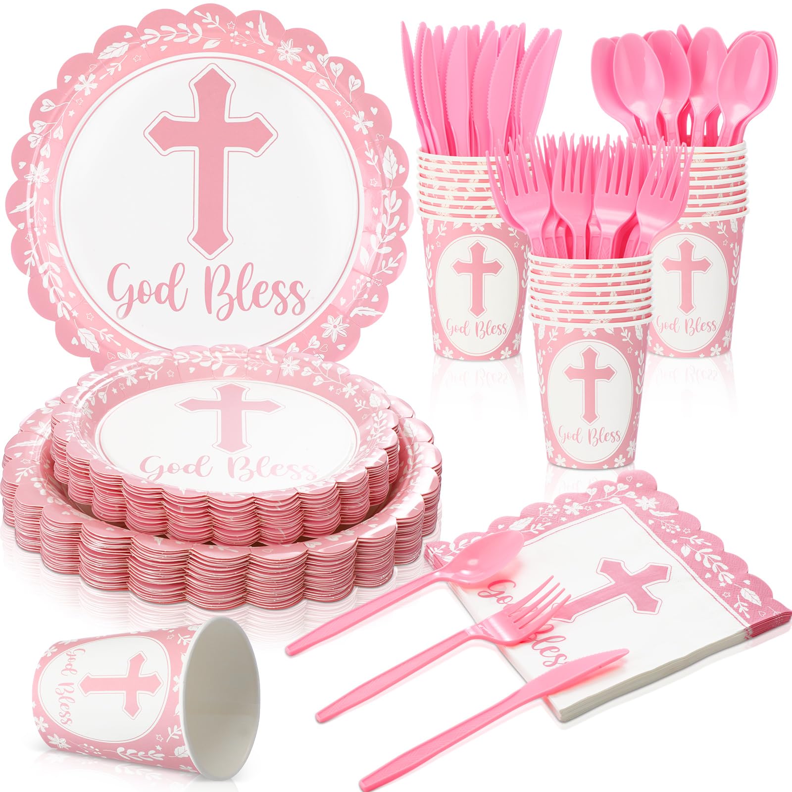 Amazon.com: Zhehao 25 Sets Baptism Paper Plates Napkins Cups Cutlery ...