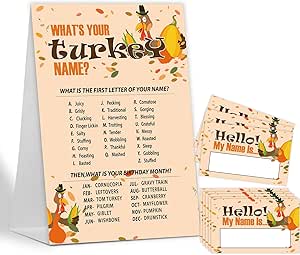 Amazon.com: What's Your Turkey Name Game, 1 Turkey Theme Sign and 30 ...