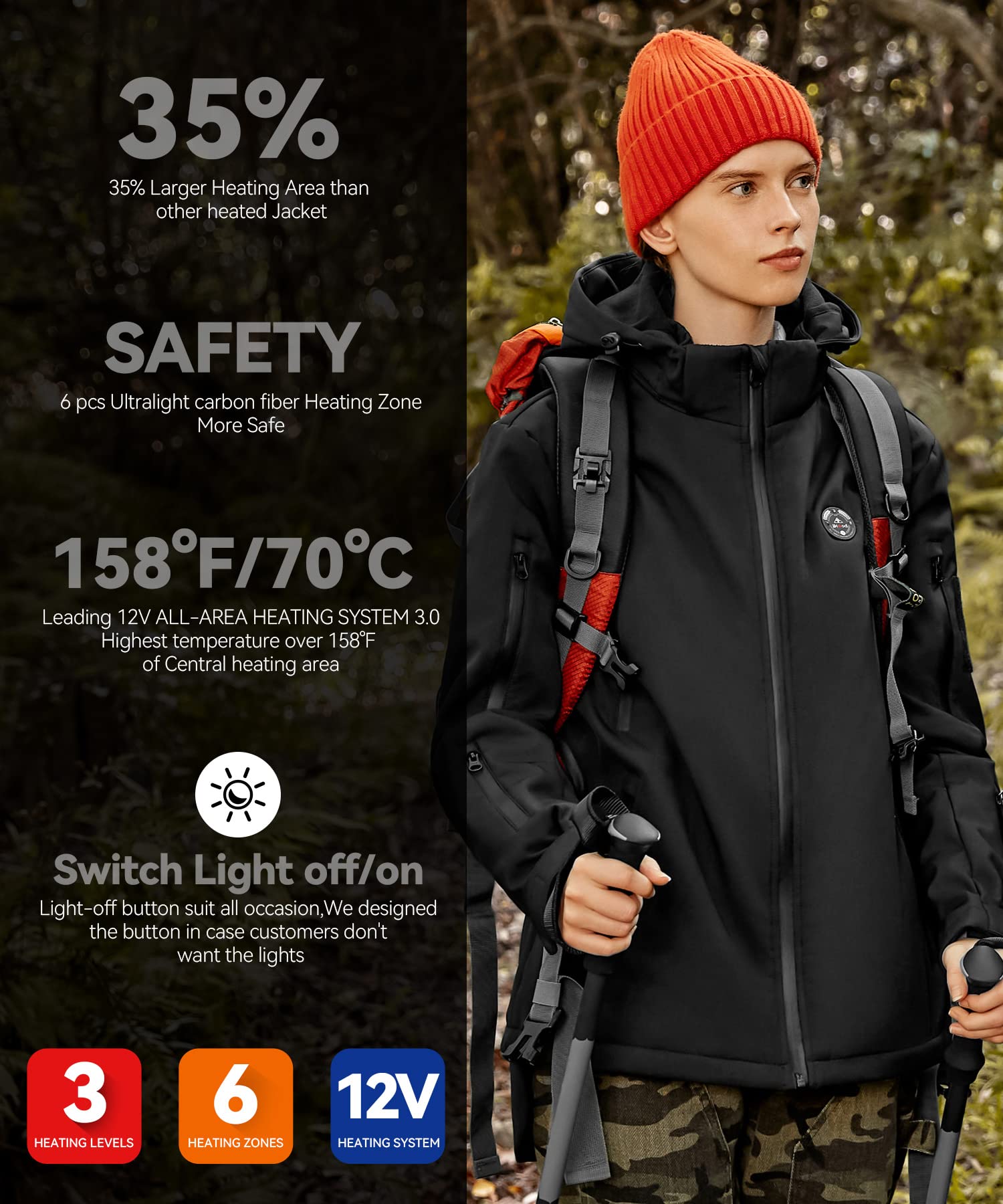 Women's Heated Jacket with 12V Battery Pack, Waterproof Winter Outdoor ...