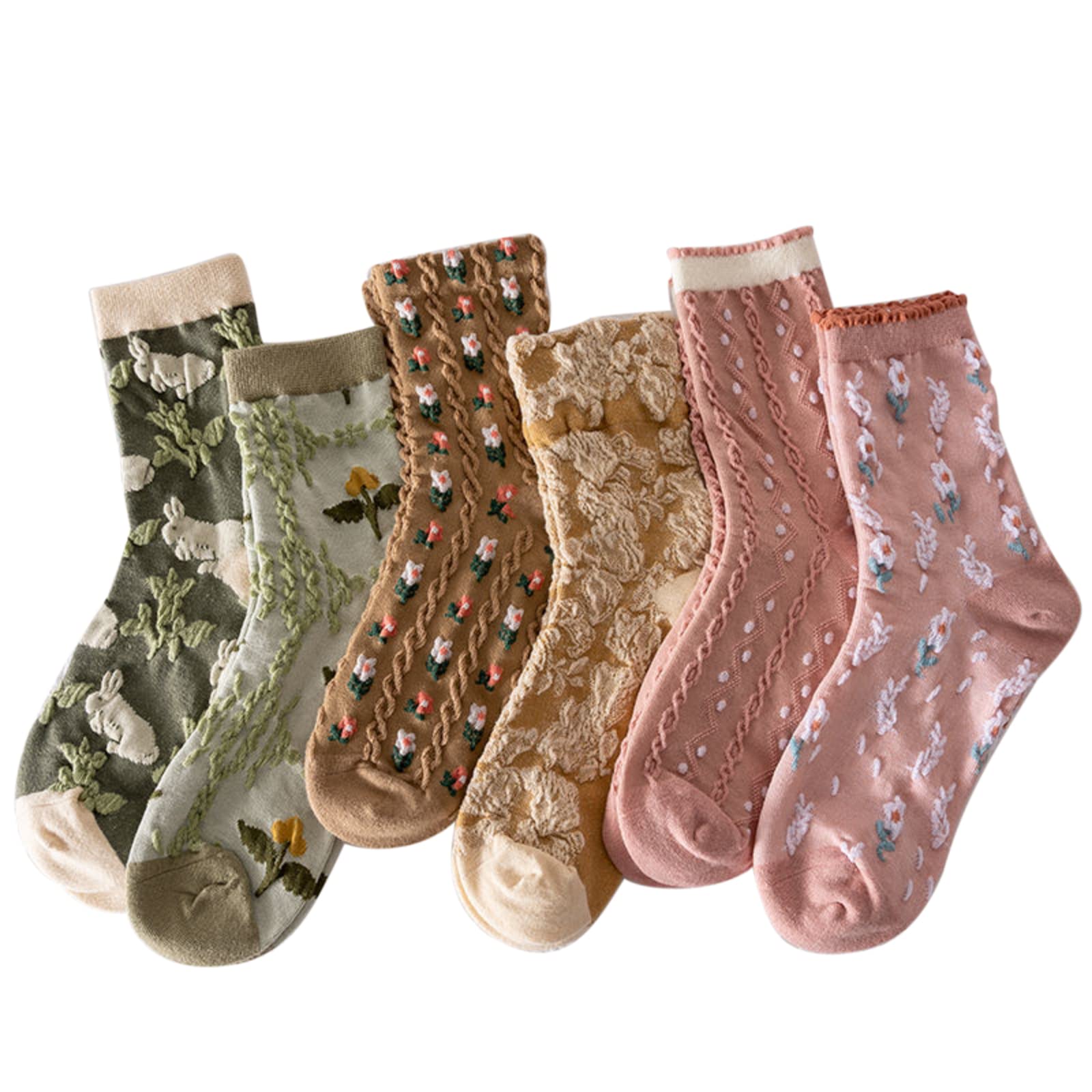 Amazon.com: MeganJDesigns Floral Socks Set of 6 Pairs Pack Women ...