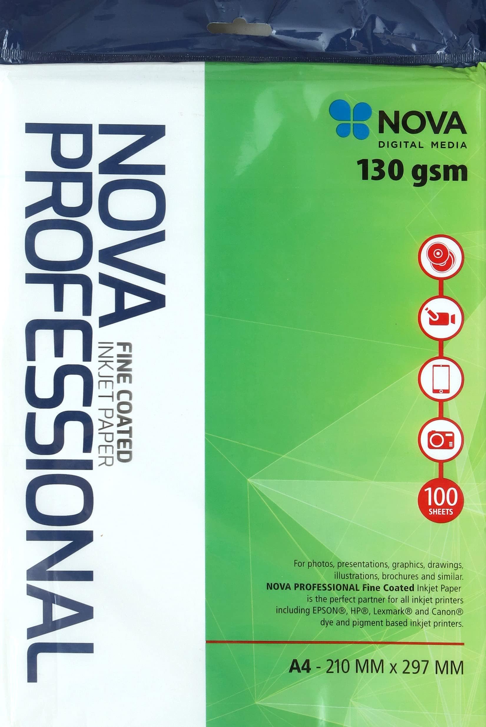 NOVA A4 Size Professional Fine Coated Inkjet Photo Paper 130 GSM 100 ...