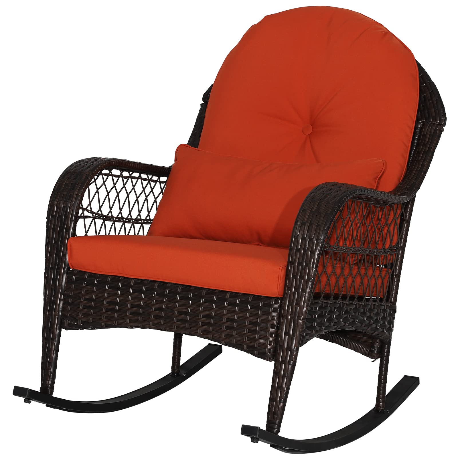 RELAX4LIFE Garden Rocking Chair, Outdoor Lounge Rattan Chair with ...