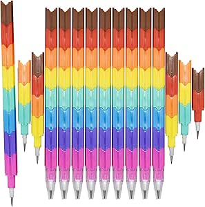 Amazon.com : Lopenle 24 Pieces Rainbow Stacking Pencil Stackable ...