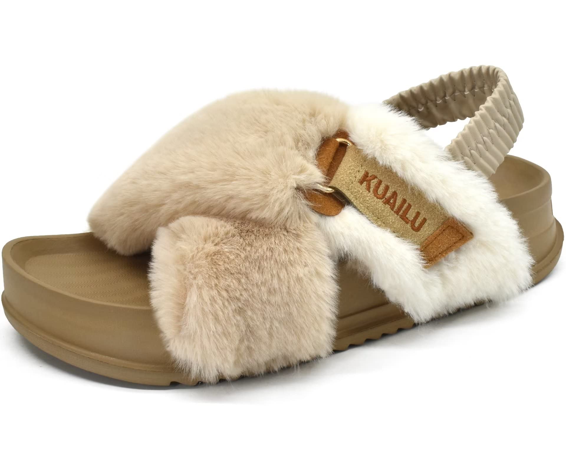 Fluffy Sandals Sandals With Strap Across Toes 🍿 Kuailuwomens Fuzzy ...