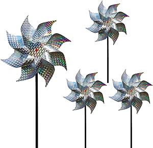 4 Pack Reflective Bird Repellent Windmill, Bird Deterrent Pinwheels for ...