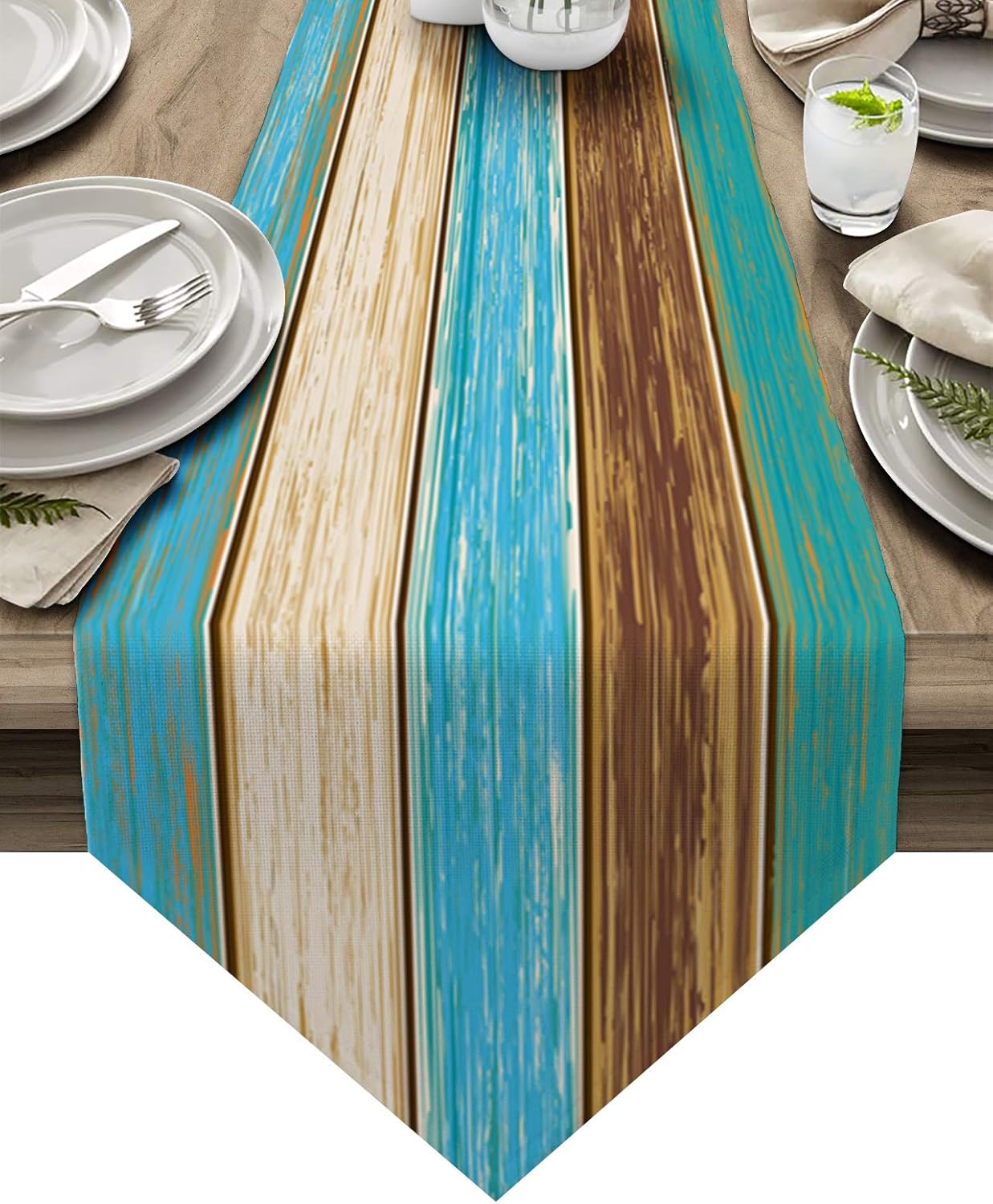 Amazon.com: HouseUnique Cotton Linen Table Runner,Wood Teal Table ...