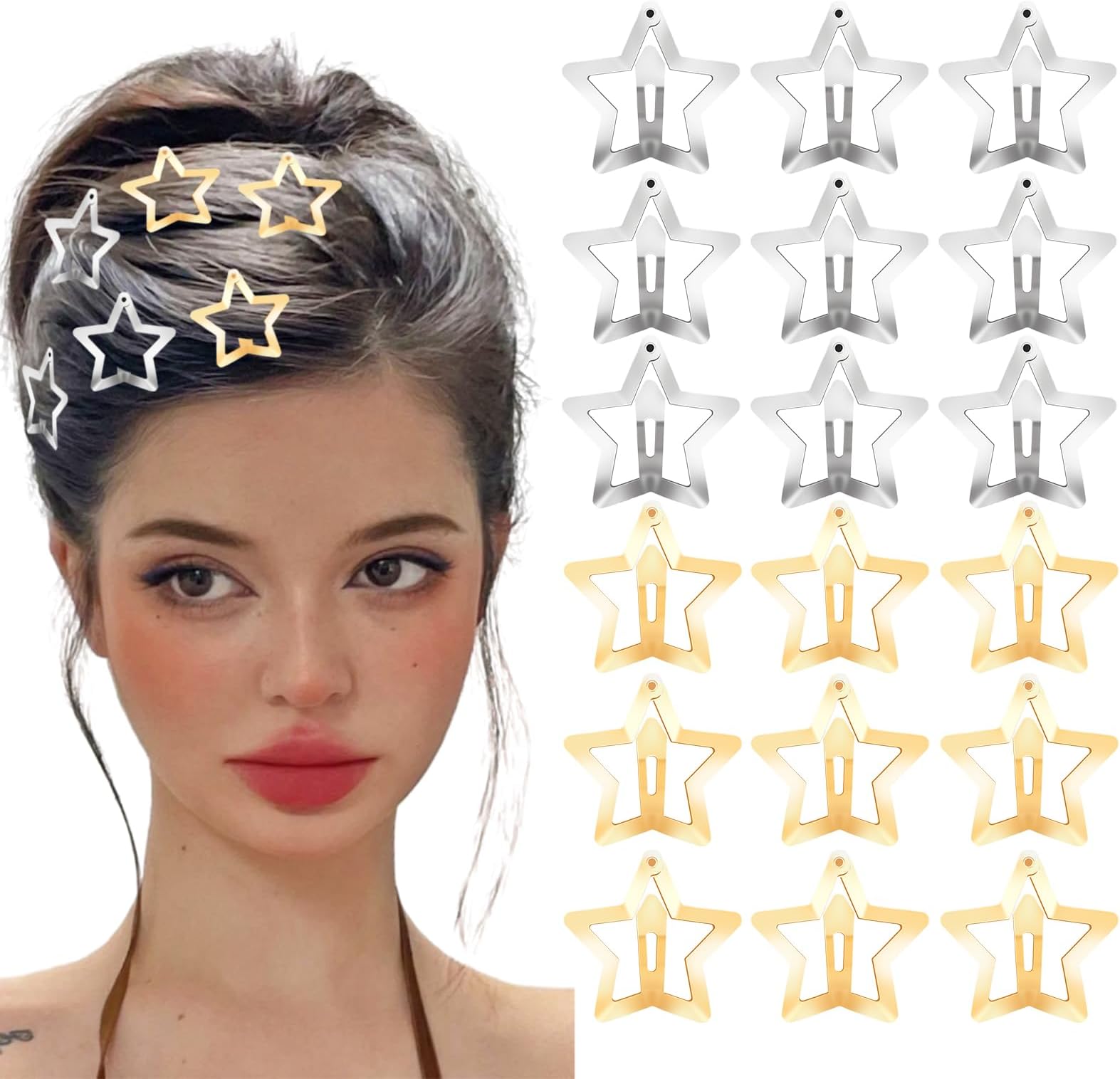 Amazon.com : JUNEBRUSHS Star Hair Clips, 30 PCS Silver and Golden Star ...