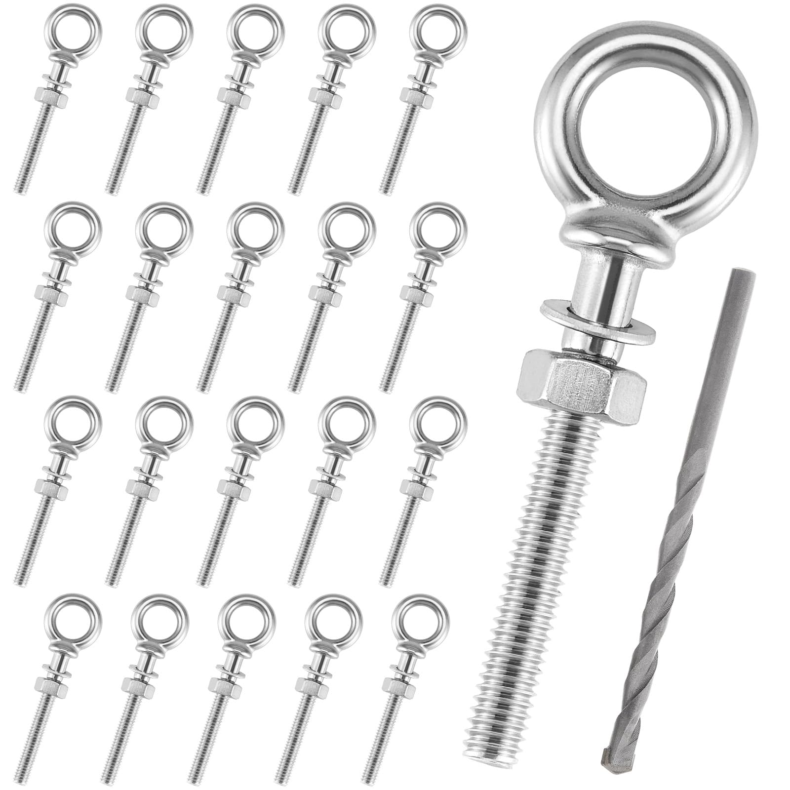 Snapklik.com : Blulu 20 Pieces 1/4" - 20 X 1-1/2" Eye Bolt Stainless ...