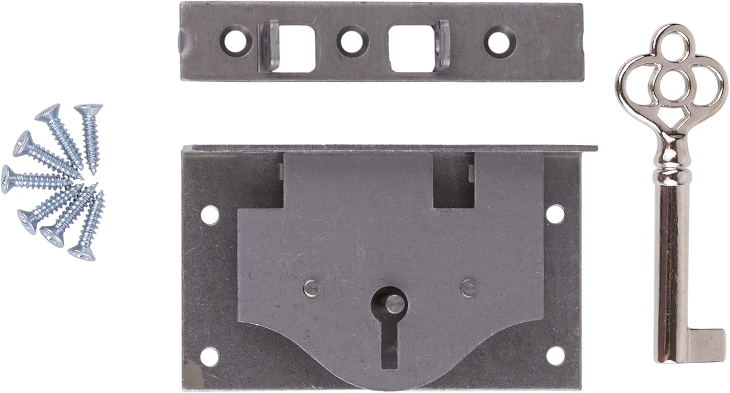 Small Half Mortise Steel Lock for Chest or Box Lid w/ Skeleton Key | S ...