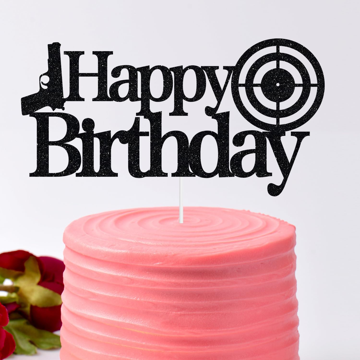 Amazon.com: Glitter Happy Birthday Cake Topper - Pistol shooting ...