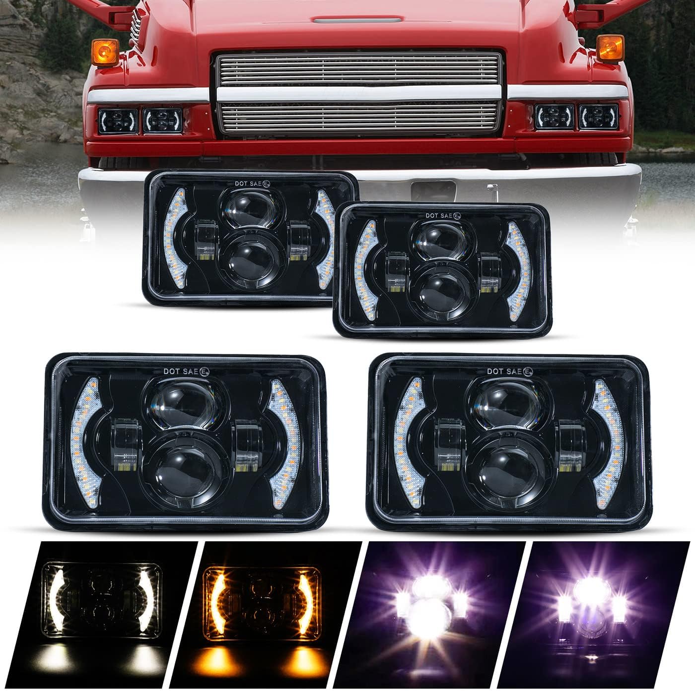 Amazon.com: PLDDE 4pcs 4x6 Inch Rectangular Halo Angel Eye Headlights ...