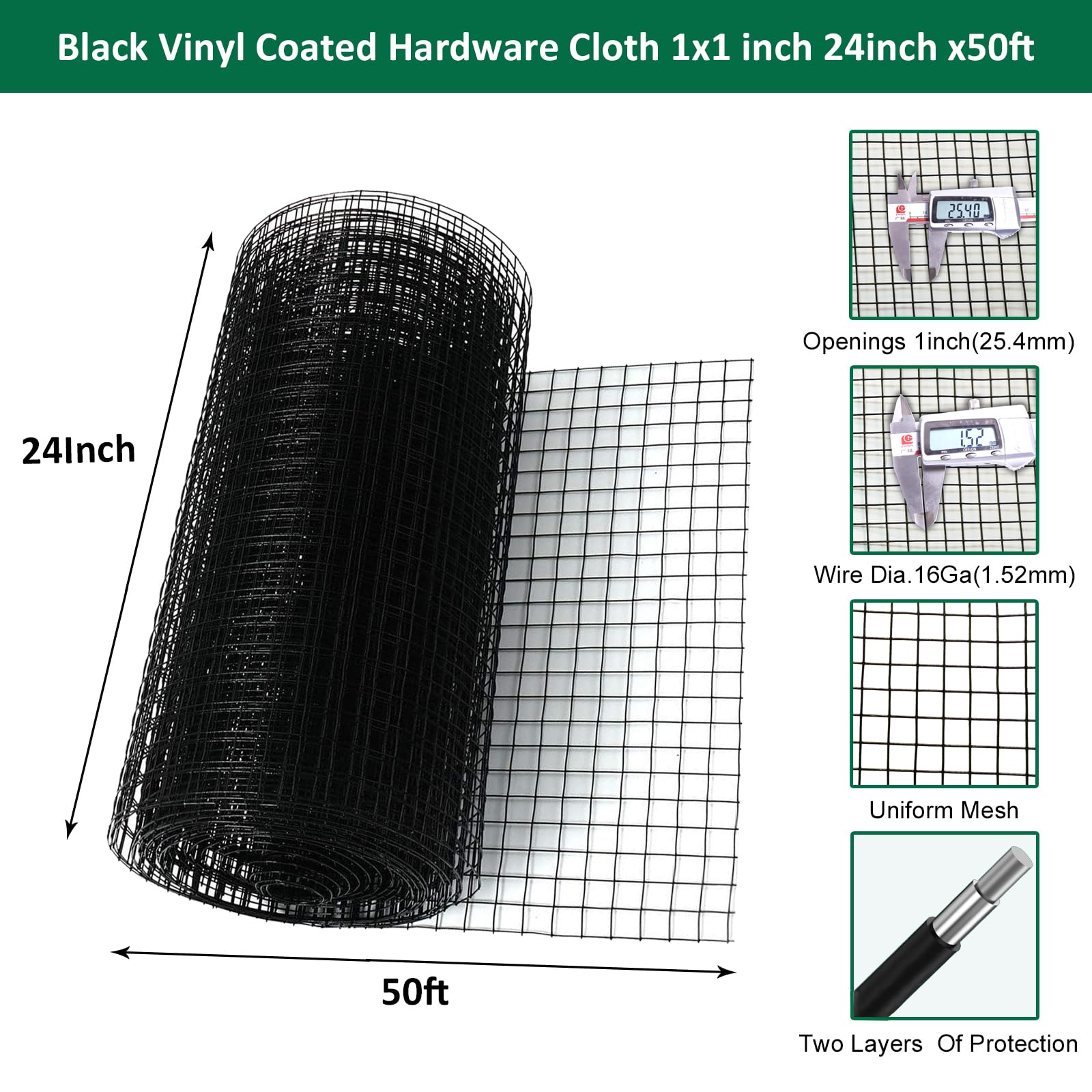 Snapklik.com : Black Hardware Cloth 1x1 Inch 24x50 Ft 16 Ga,Plastic ...