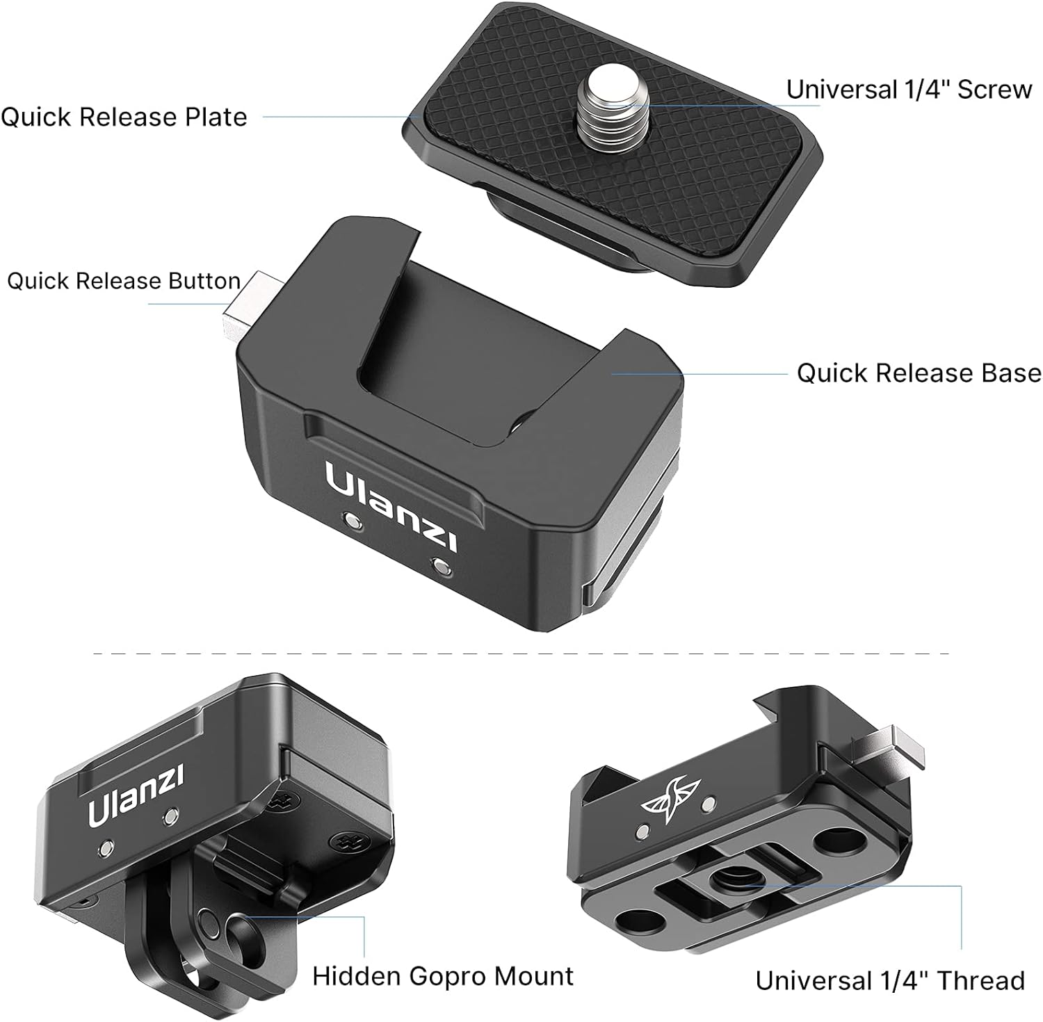 Montaje de trípode de liberación rápida para cámara, adaptador de placa QR ULANZI Hummingbird ...