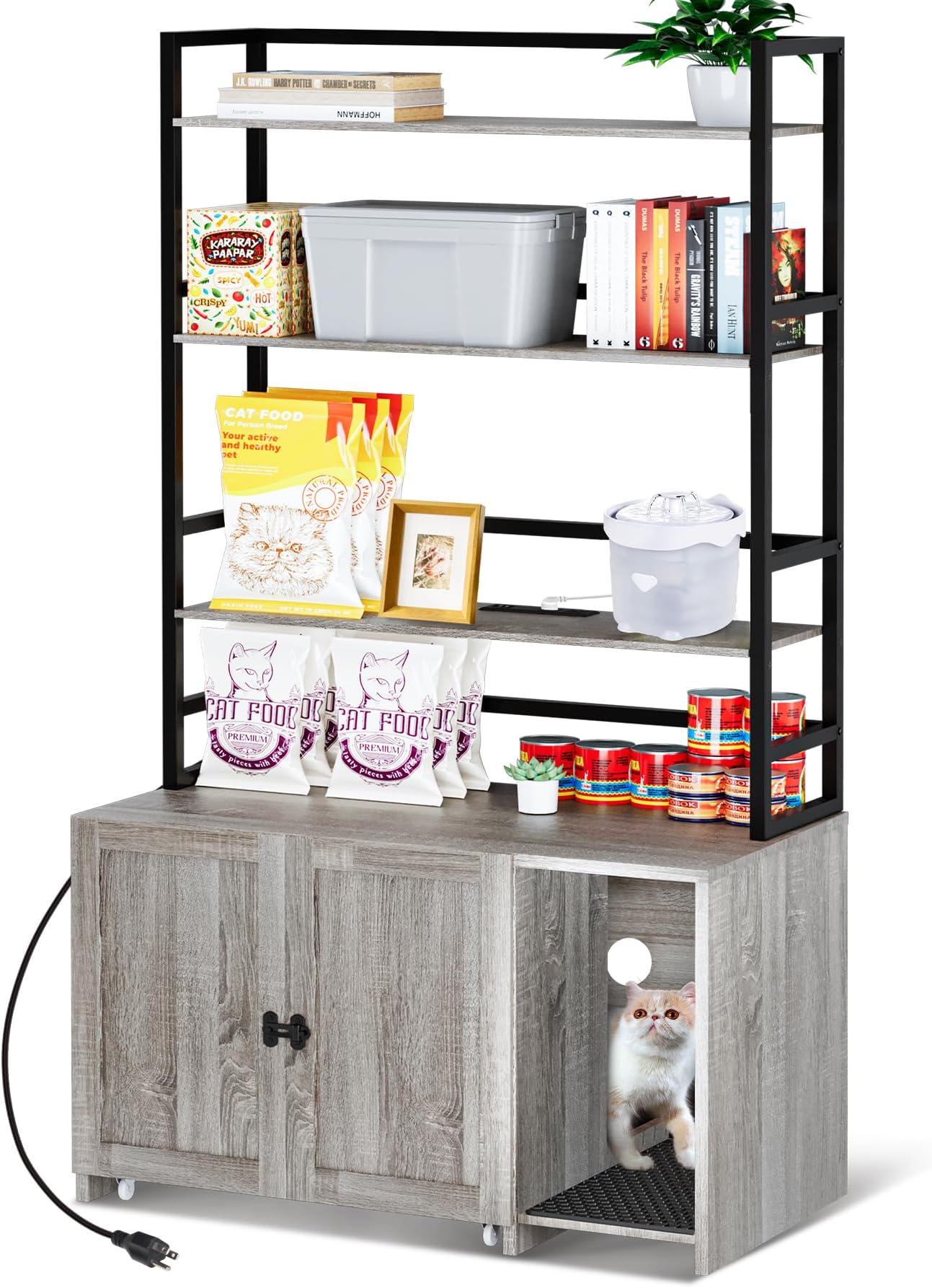 Amazon.com : Cat Litter Box Enclosure with Shelf Storage, 37.4'' L Cat ...