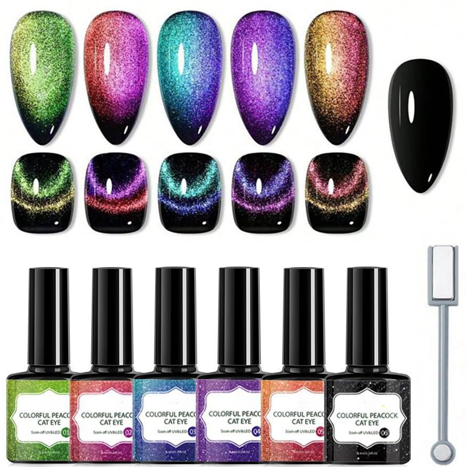 Amazon.com : 6Pcs Cat Eye Magnet Nail Polish Set, Rainbow Nail Polish ...