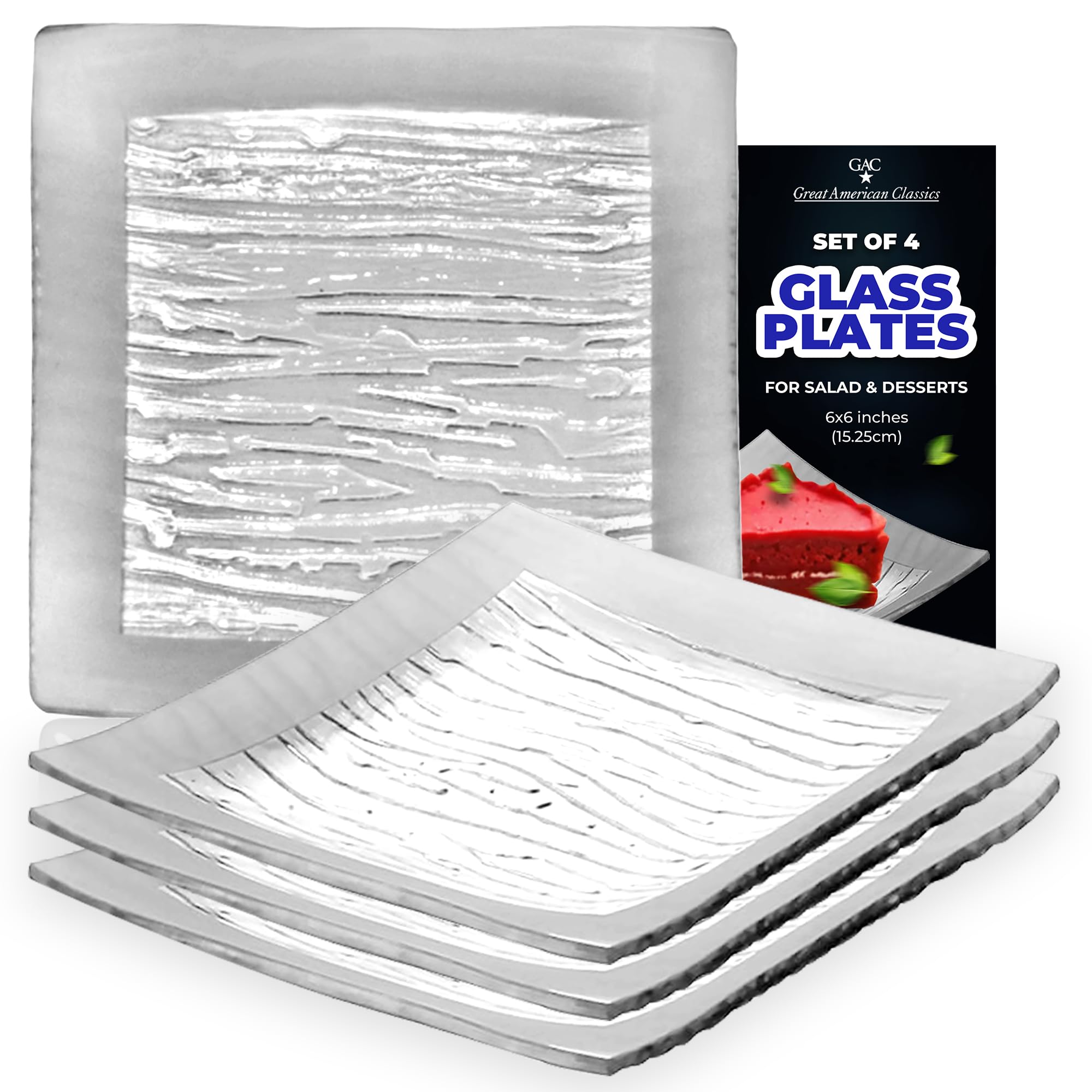 Amazon.com | GAC Glass Dessert Plates- Elegant, Durable, Square ...