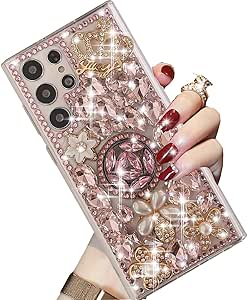 Amazon.com: Changjia for Samsung Galaxy S24 Ultra Glitter Case with Ring Holder,Cute Luxury 3D ...