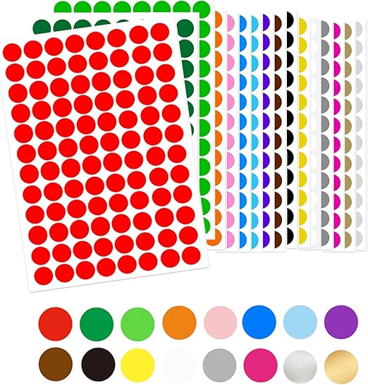 1536 Pcs Coloured Dot Stickers, 15mm Self Adhesive Circle Coding ...