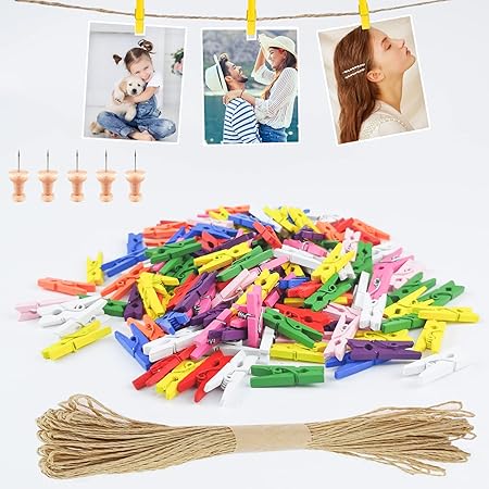 Kids B Crafty 100 Mini Pegs, Mini Pegs for Photos, Mini Wooden Pegs ...