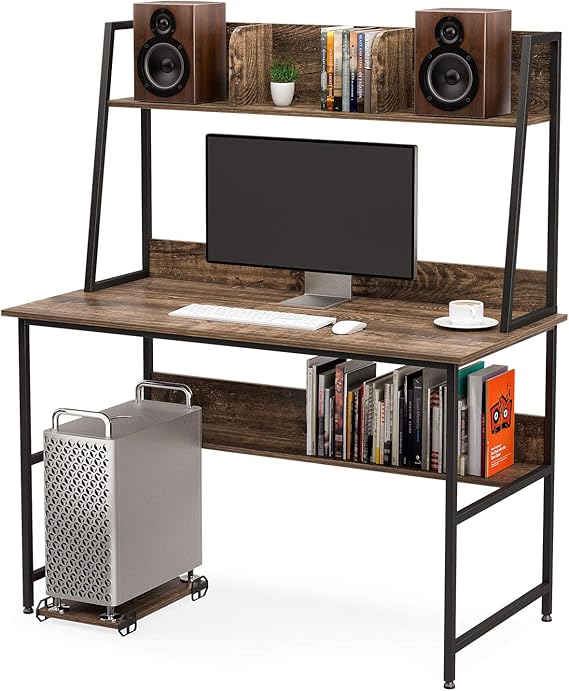 Amazon.com: mecor Study Writing Computer Desk 47" with Bookshelf and ...