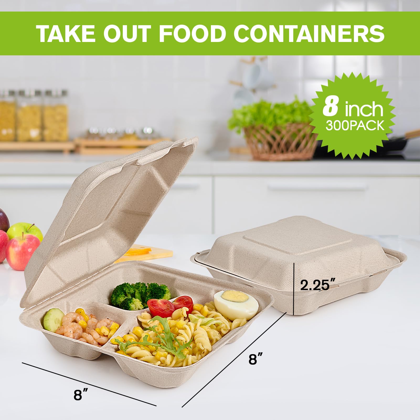Snapklik.com : 300 Pack Clamshell To Go Containers, 100% Compostable ...