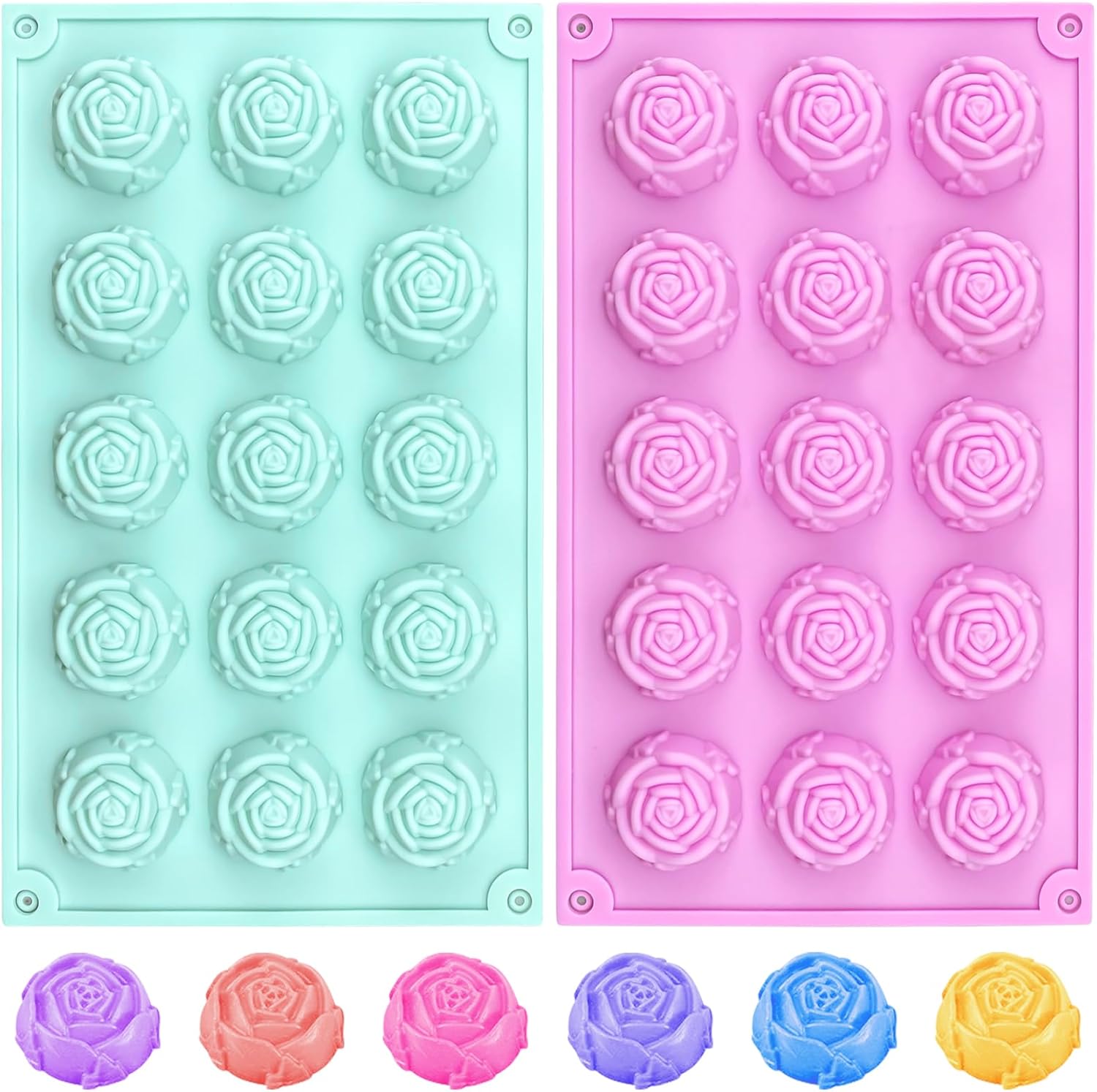 Amazon.com: 2 Pcs Rose Silicone Fondant Molds 15 Cavity Flower Cake ...