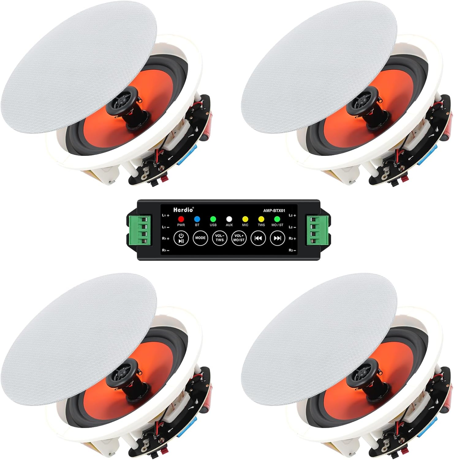 Herdio 6.5" 600 Watts Ceiling Speakers Home Recessed Speaker System ...