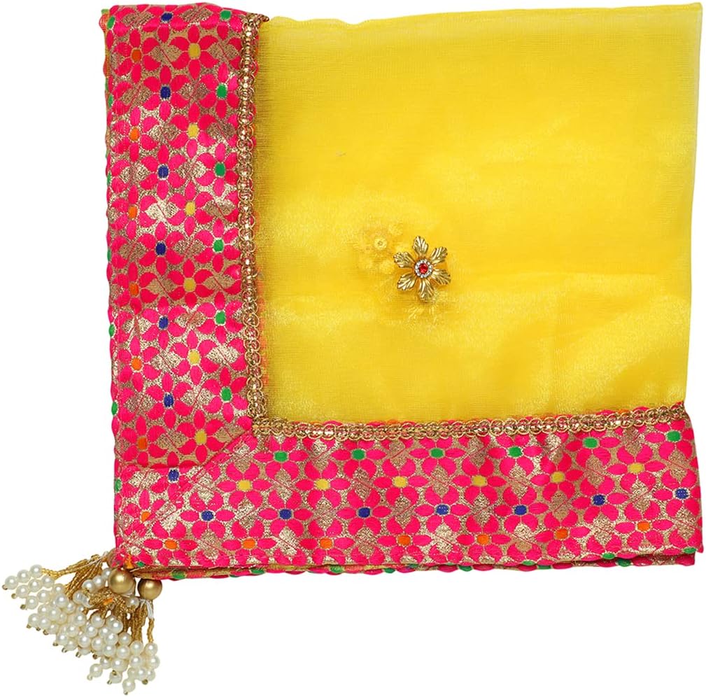 Amazon.com: Yellow Silk Pooja Thali Cover Puja Cloth Mat Aasan ...