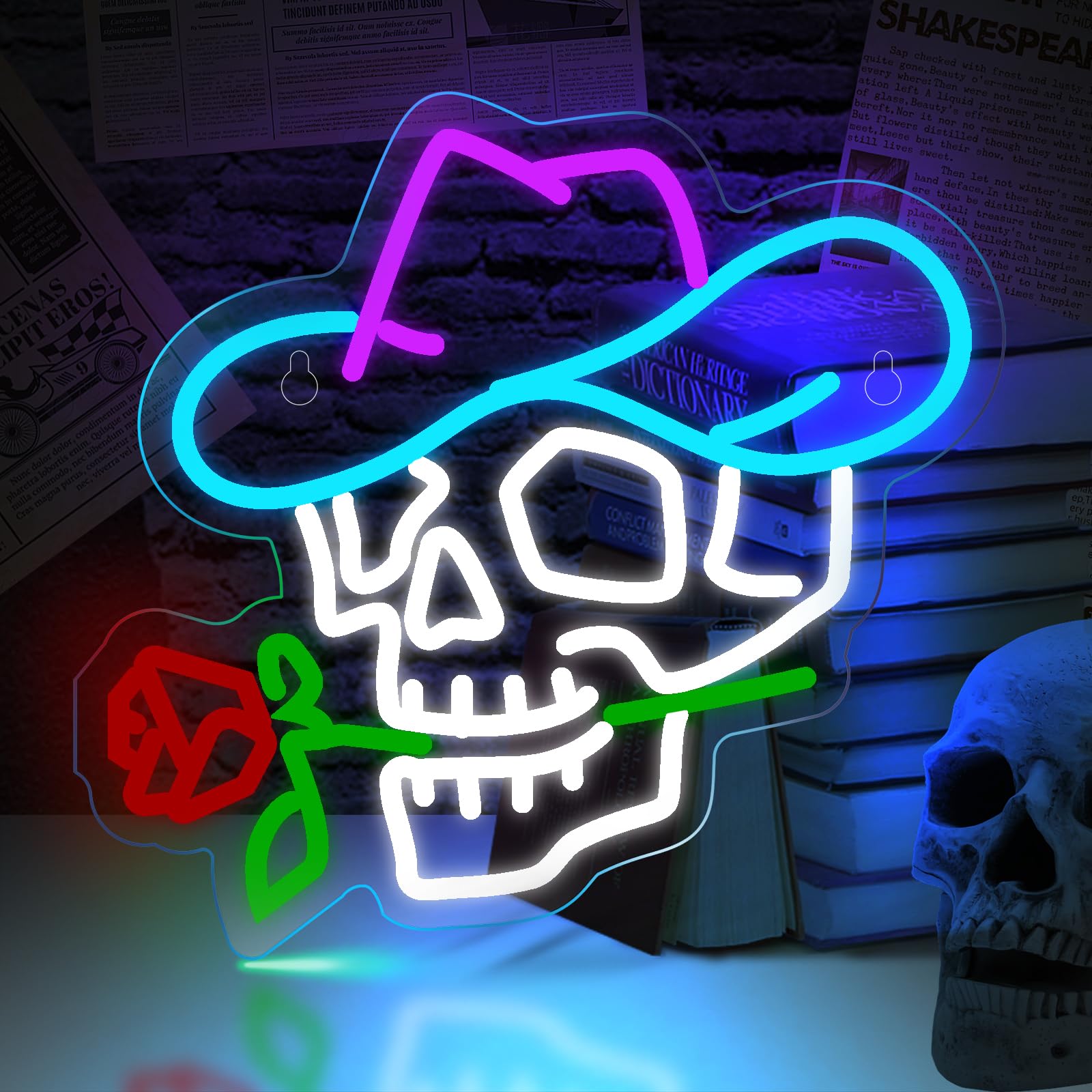 Amazon.com : Skull Neon Sign for Wall Decor Cowboy neon lignt Teen Room ...