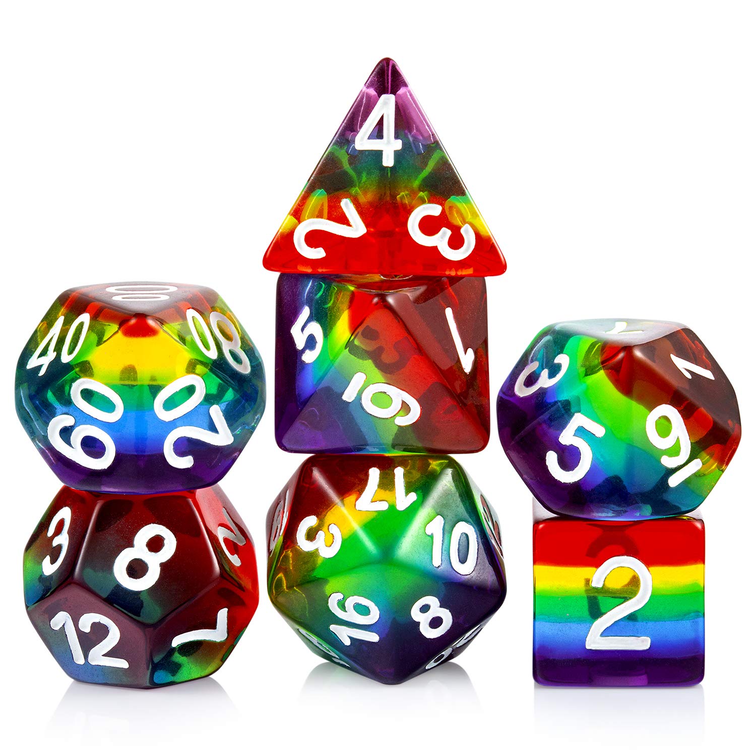 Rainbow DND Dice Set, DNDND Transparent Rainbow Polyhedral Die with ...