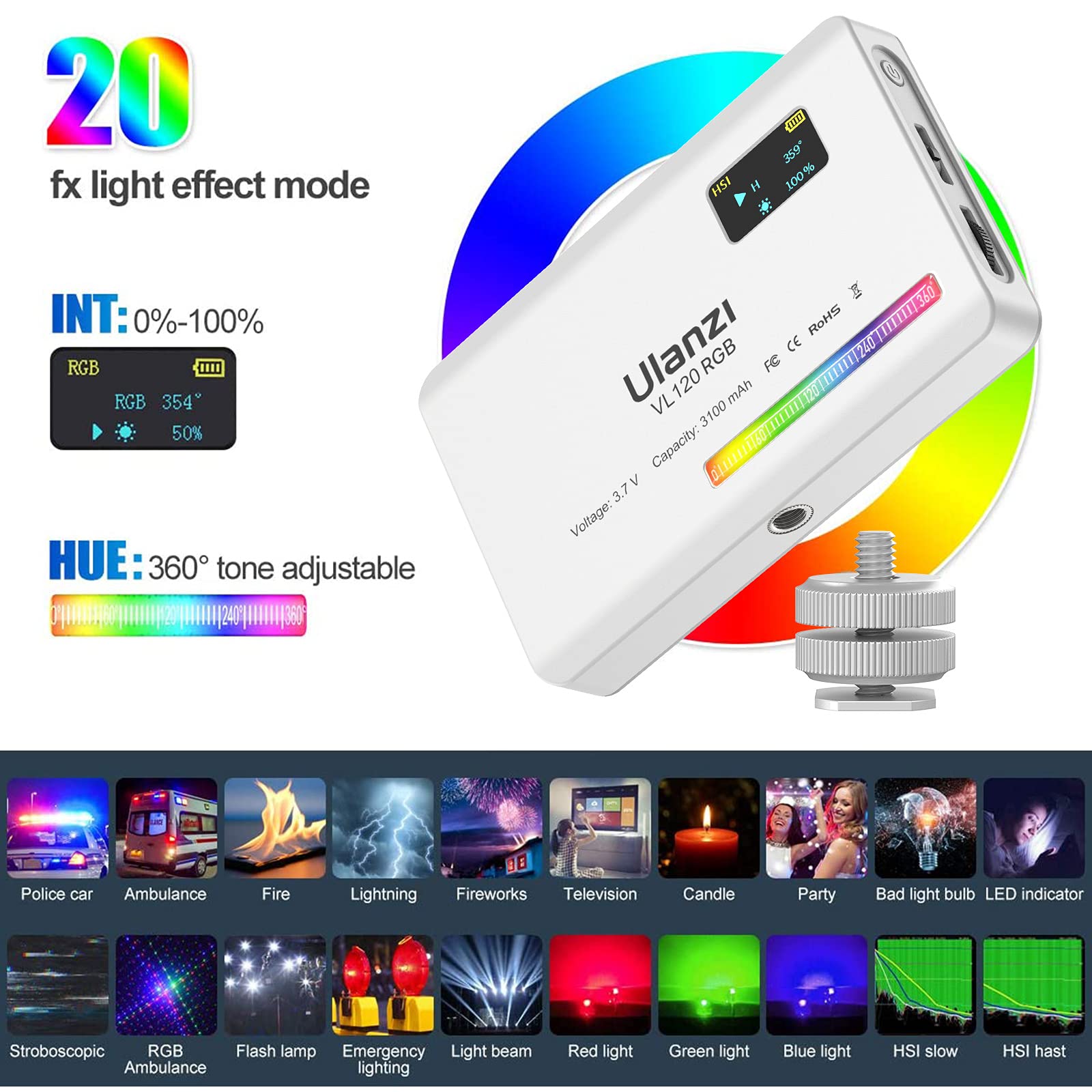 ULANZI VL120 RGB Video Light, Pocket LED On-Camera Lig...B09C22FP4X ...