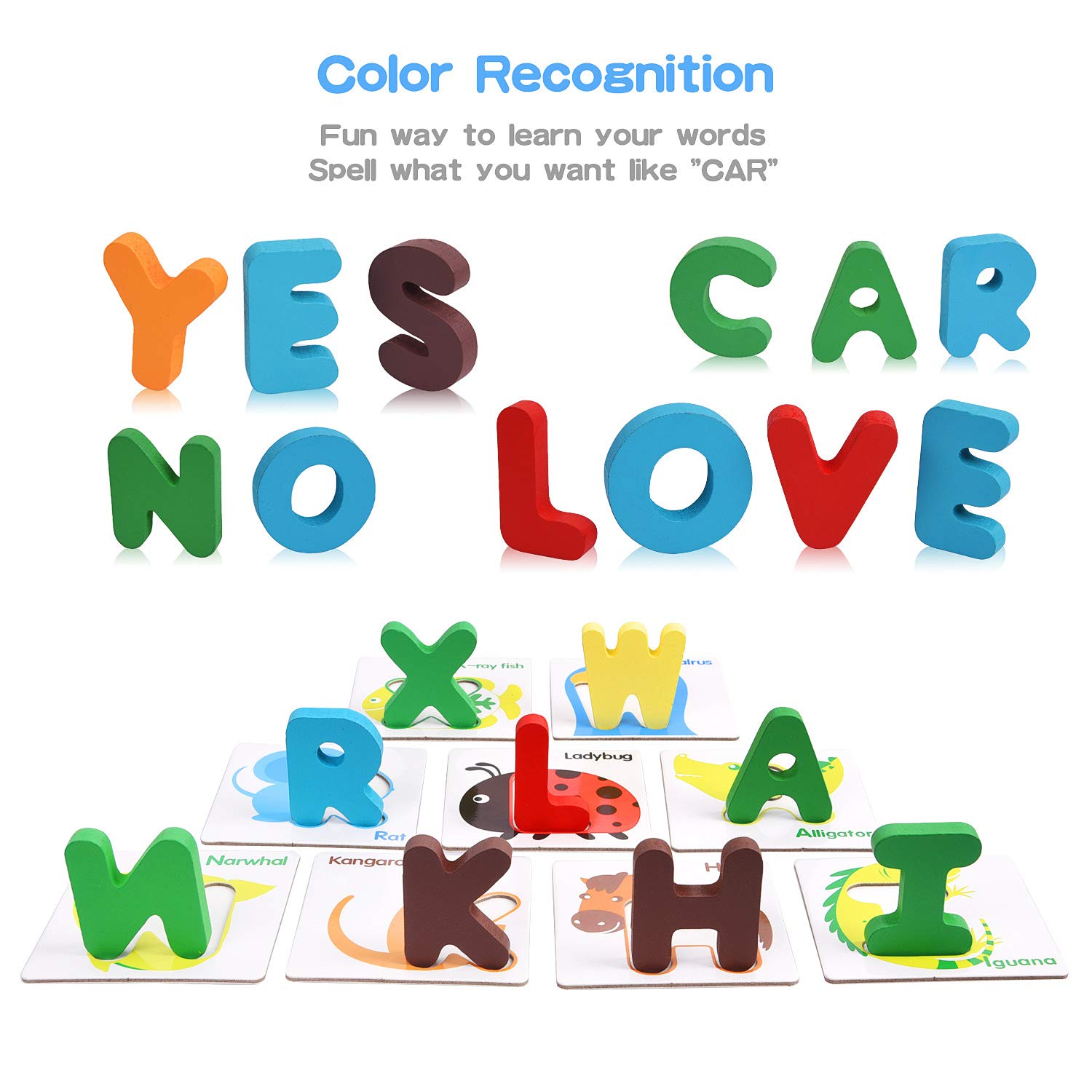Alphabet Flash Cards, XREXS Toddler ABC Letters Learning Cards, Wooden ...