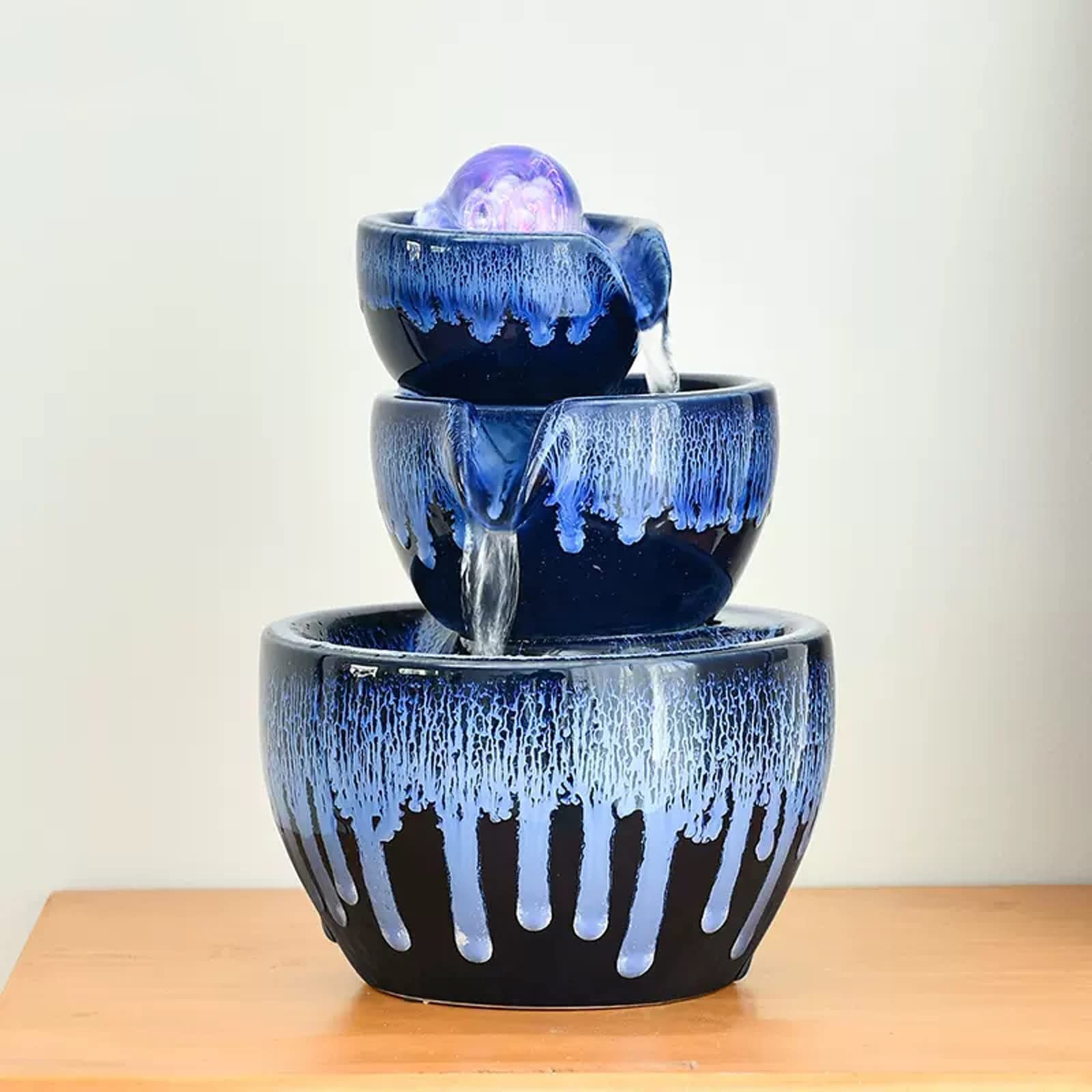 Desktop Waterfall Decor Blue Ceramic Tabletop Fountain – Small Indoor ...