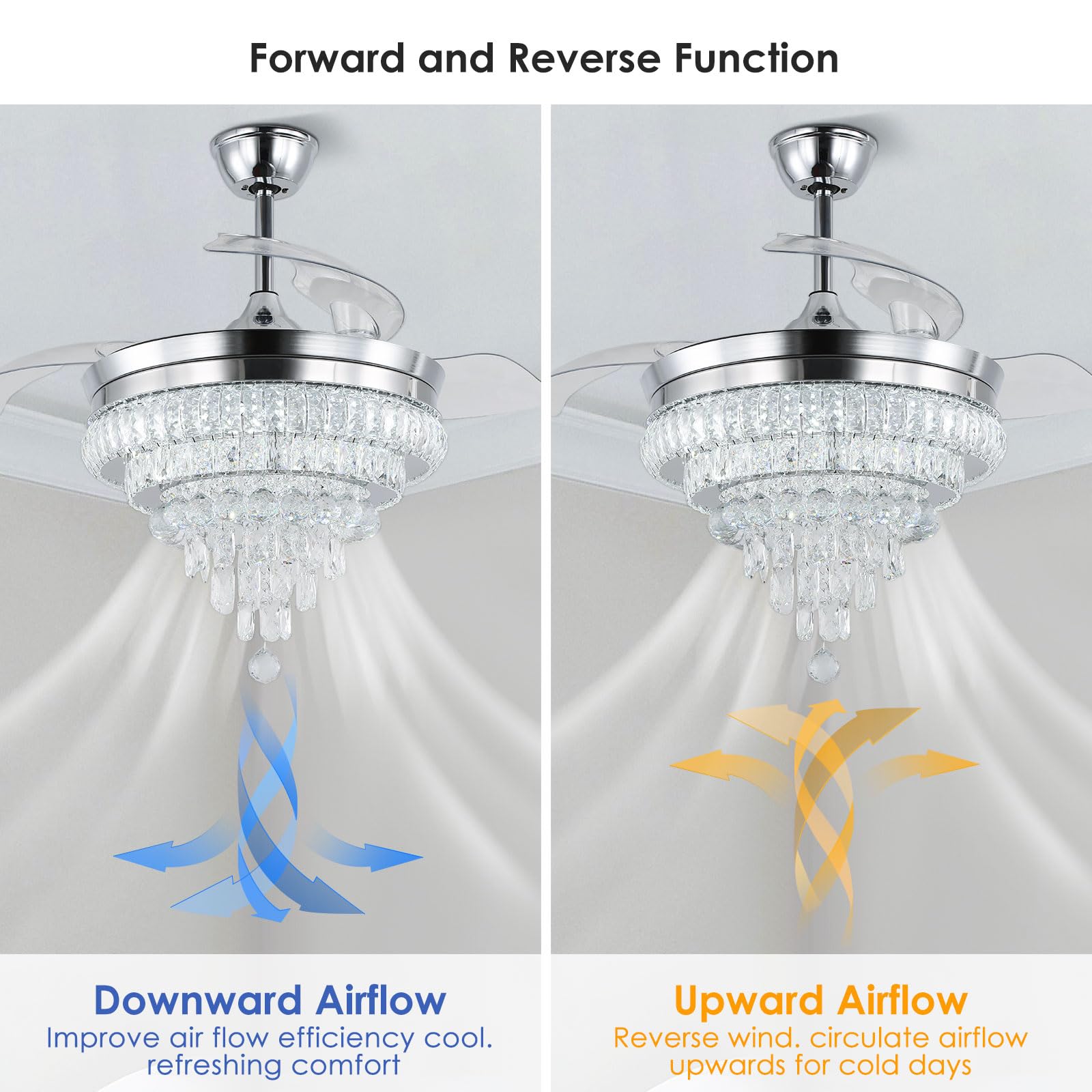 CLAIRDAI 42'' Crystal Ceiling Fan with Light Dimmable Fandelier ...